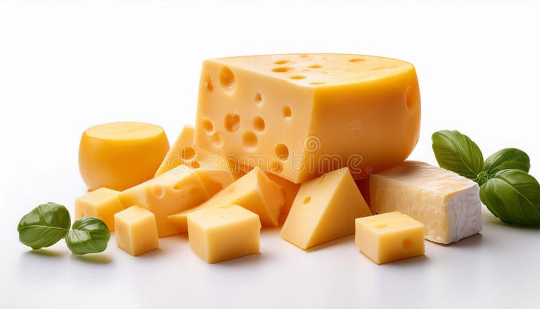 High-Resolution Cheese Dices and Slices Isolated on White Background ...