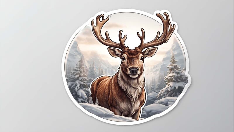 High Resolution Christmas Reindeer Sticker White Outline Stock ...