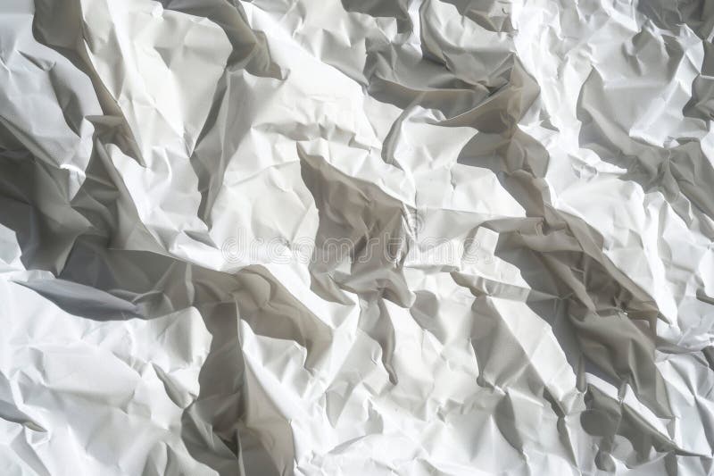 High-Resolution Close-Up of Crumpled White Paper with Light and Shadow ...