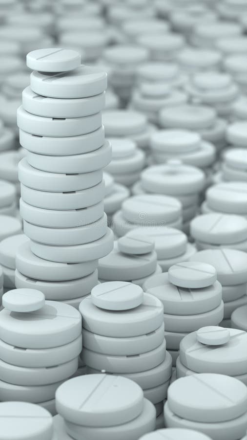 Close-up 3D Render of a Large Pile of White Pharmaceutical Tablets with ...