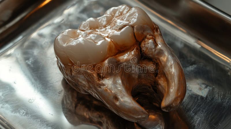 Close-up of Extracted Tooth with Visible Decay on Metal Tray Stock ...
