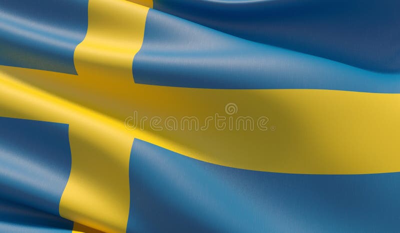 High Resolution Close-up Flag of Sweden. 3D Illustration. Stock ...