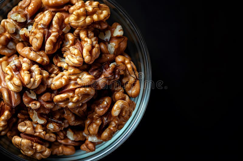 Close-Up of Fresh Walnut Kernels in Bowl Against Dark Background ...