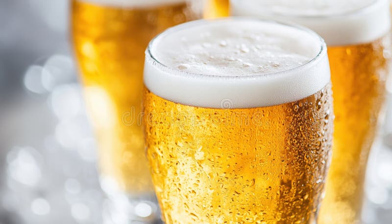High Resolution Close-Up of Glasses of Chilled White Beer on White ...