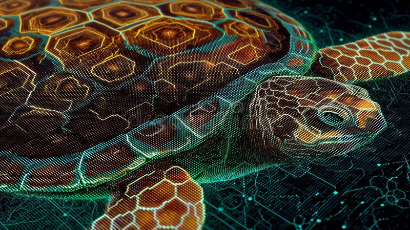 Glowing Turtle Shell Pattern on UHD LED Screen with Pixel Detail Stock ...