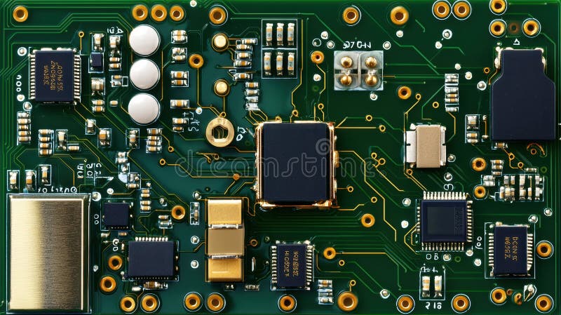 High Resolution Close Up of Green Printed Circuit Board Featuring ...