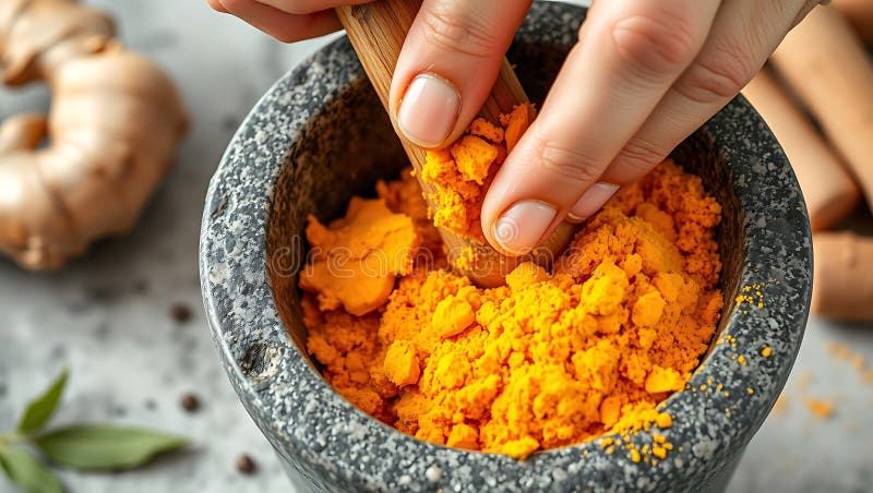 A High Resolution Close Up of a Hand Crushing Fresh Ginger Root and ...