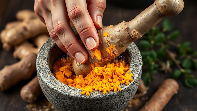 A High Resolution Close Up of a Hand Crushing Fresh Ginger Root and ...