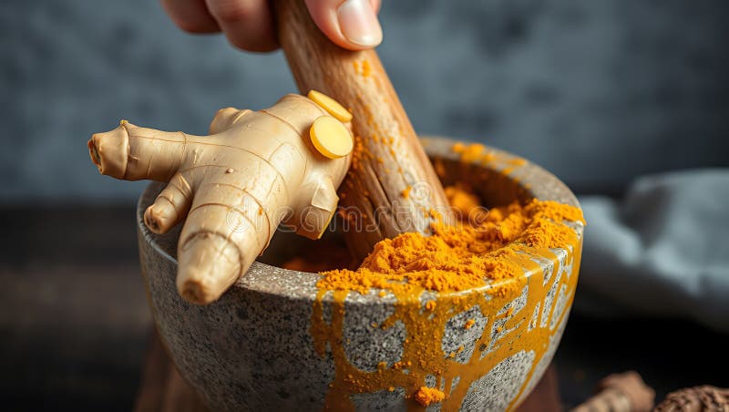 A High Resolution Close Up of a Hand Crushing Fresh Ginger Root and ...