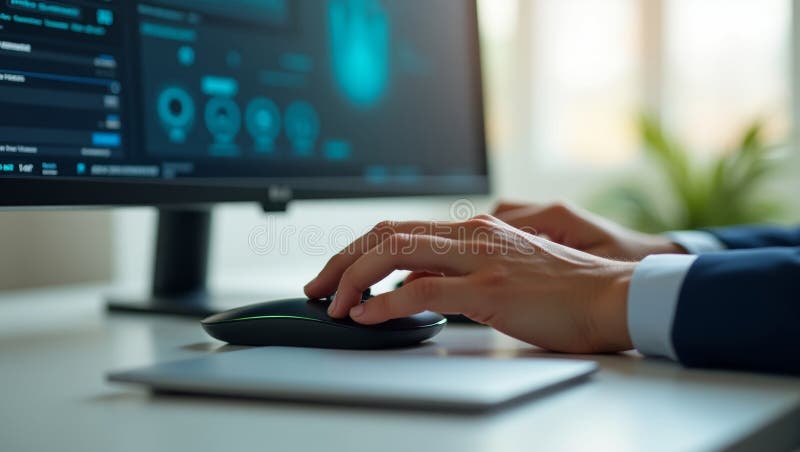 High-resolution Close-up Image of Hands Using a Computer Mouse Stock ...