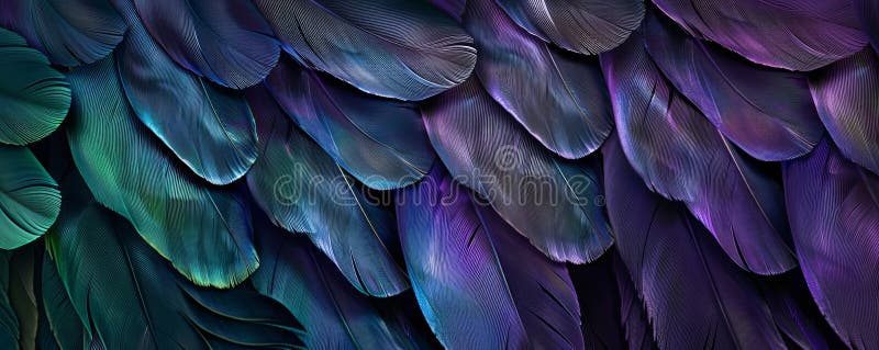 Close-up of Vibrant Feather Pattern in Hyper-realistic Detail with Dark ...
