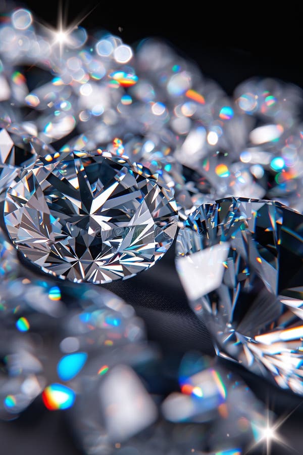 Close-Up of Sparkling Diamonds with Rainbow Reflections on Black ...