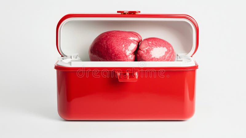 Two Raw Meat Organs in a Red Plastic Container Medical Butcher Food ...