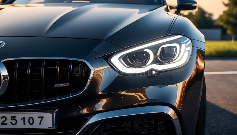 High-Resolution Close-Up of a Luxury Car Front Light Design Stock ...