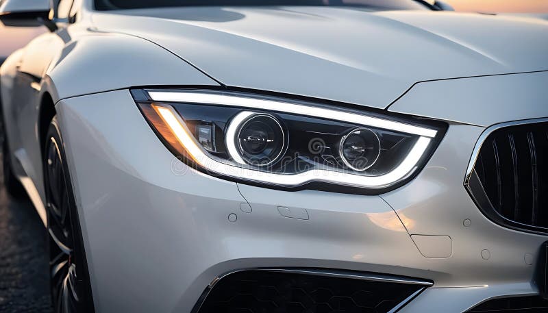 High-Resolution Close-Up of a Luxury Car Front Light Design Stock ...