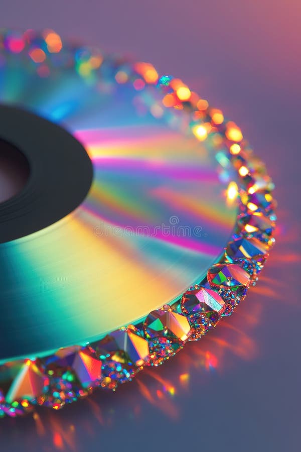 High-resolution Close-up of a Metallic CD Adorned with Jewel-like Edges ...