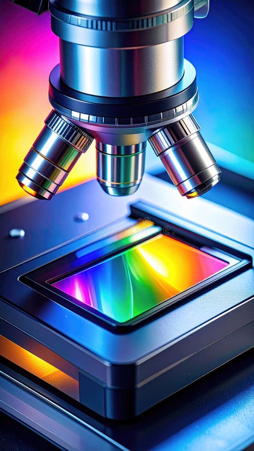 High Resolution Close-up of Modern Compound Microscope with Colorful ...