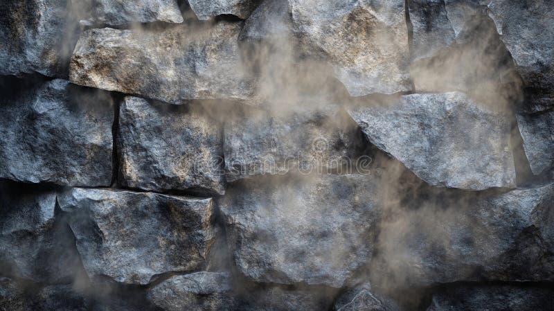 High-resolution Close-up of Textured Stone Wall with Smoke and Mist ...