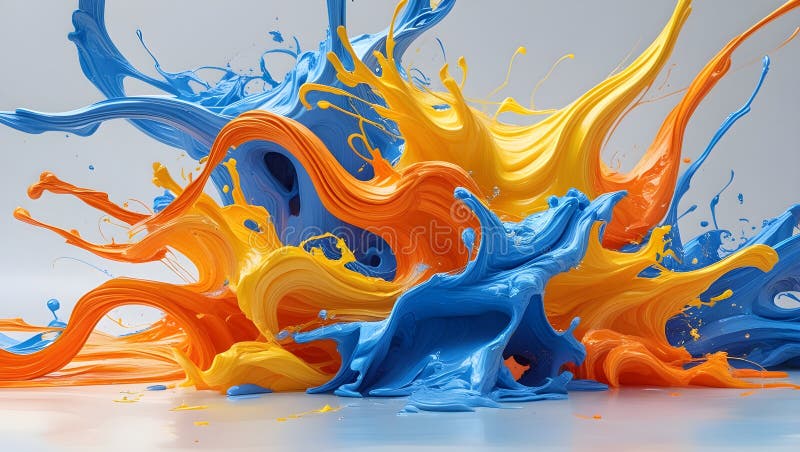 Colorful Acrylic Paint Splash Abstract Art on White Canvas, Macro ...