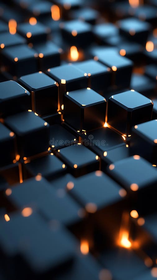 Three-Dimensional Geometry Illuminated on a Modern Dark Tech Grid Stock ...