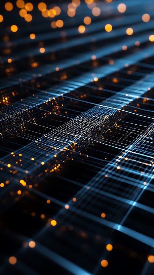 Dark Background with 3D Geometric Shapes and High-Tech Grid Stock ...