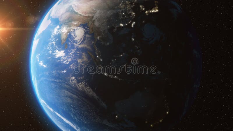 Earth from Space Sun Light Stars - 3D Animation 4K Stock Video - Video ...