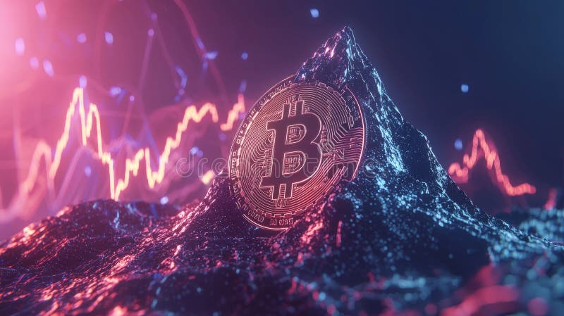 High Resolution 3D Bitcoin Growth Chart Illustration on Mountain Stock ...