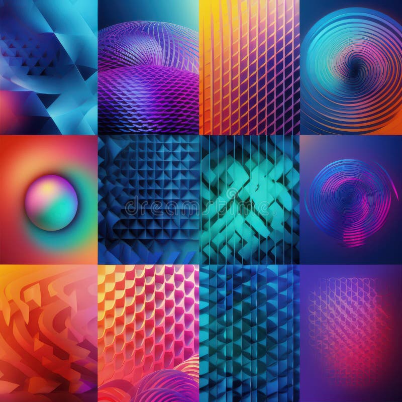 High-Resolution 3D Geometric Neon Patterns. Stock Illustration ...