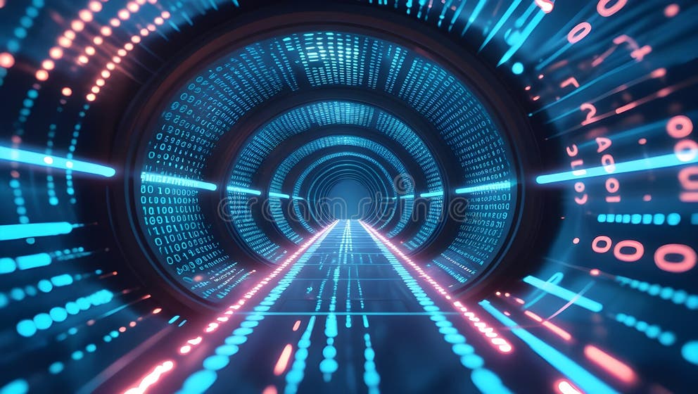 Futuristic Blue Light Tunnel with Binary Patterns – AI Generated Stock ...