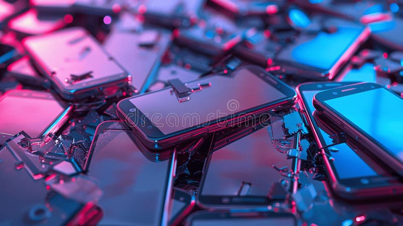 High-Resolution 3D Pile of Mobile Phones with Blank Screens and Parts ...