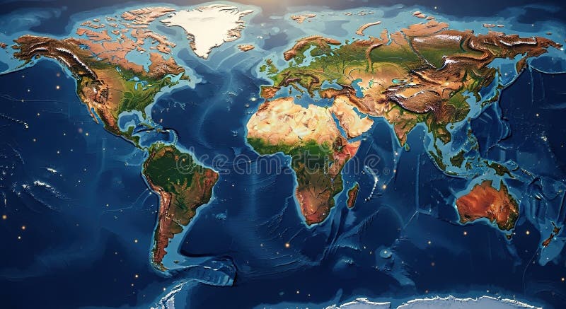 Detailed 3D Relief World Map Stock Illustration - Illustration of ...