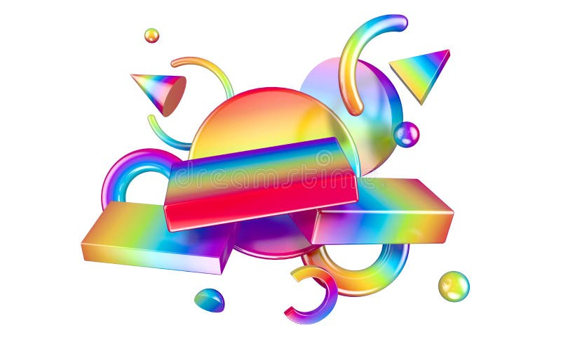 Abstract Composition with 3D Objects in All Colors Gradients Stock ...