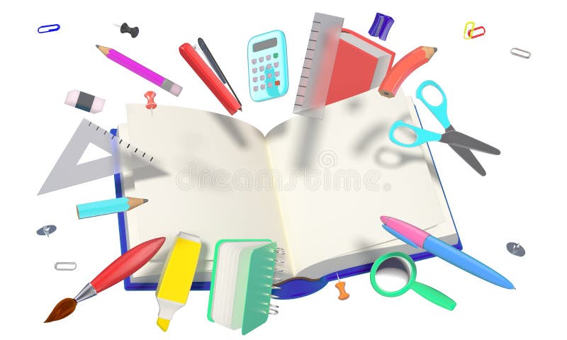 Colorful 3D Composition with Different School Related Objects Stock ...