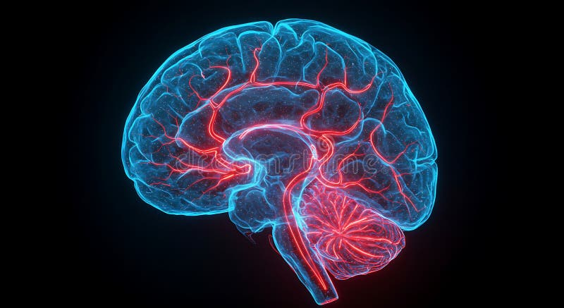 High-Resolution 3D Render of Human Brain with Illuminated Vascular ...