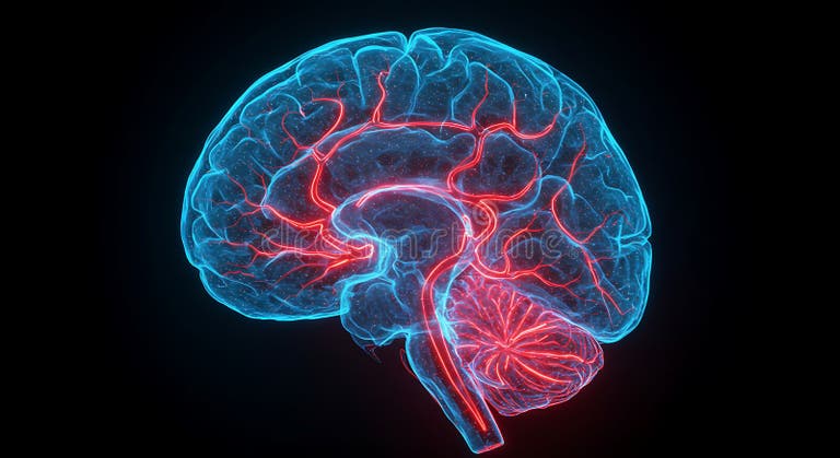 High-Resolution 3D Render of Human Brain with Illuminated Vascular ...