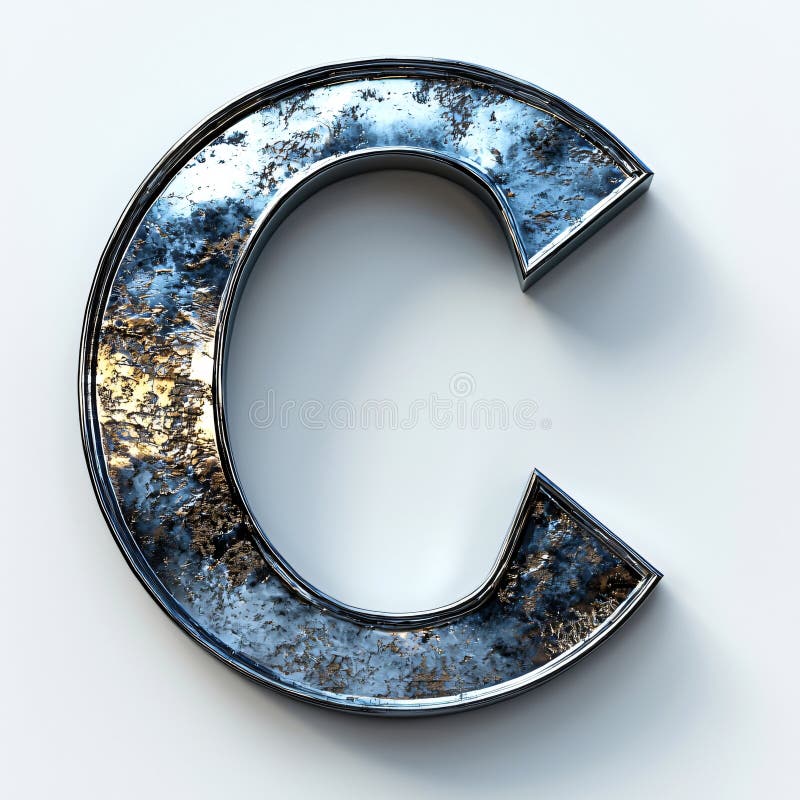 3D Render Metallic Letter C Rusty Chrome Alphabet Industrial AI ...