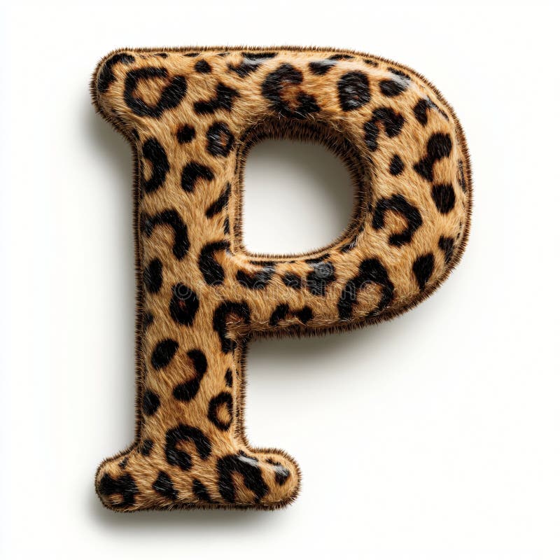Leopard Print Furry Letter P Realistic 3D Render Animal Print Alphabet ...