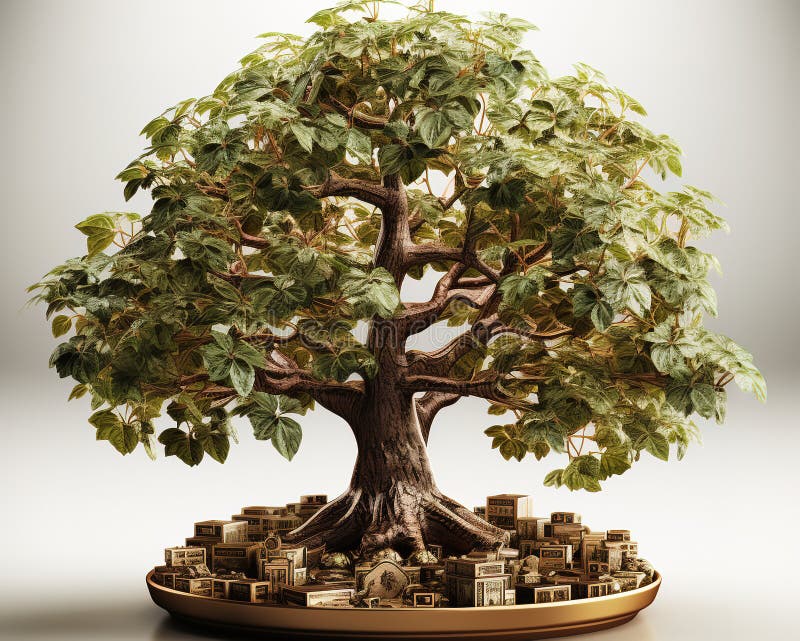 This is a High-resolution 3d Render of a Rooted Tree with a Thick Stock ...