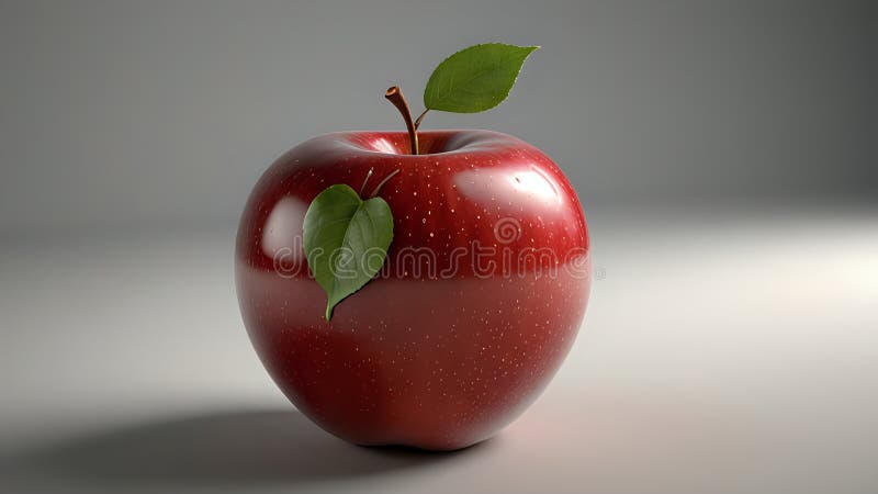 High-resolution 3D Render of a Shiny Red Apple with Leaves Stock ...
