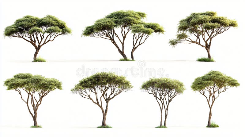 Six Acacia Trees Isolated on White Background 3D Render High Resolution ...