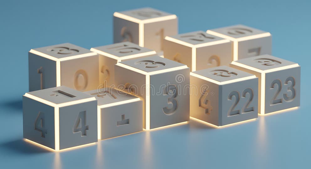 Glowing Number Cubes: Abstract 3D Rendering of Numerical Blocks Stock ...