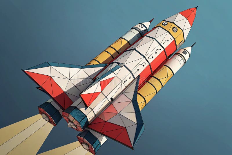 A High-resolution 3D Rendering of a Rocket with a Cubist Style ...