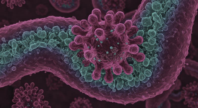 Microscopic View of a Virus Infecting a Cell, Detailed 3D Render Stock ...