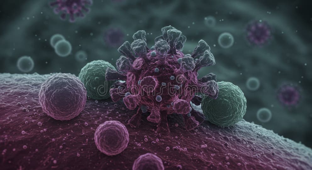 Microscopic View of Virus Infecting Cells: Detailed 3D Render Stock ...