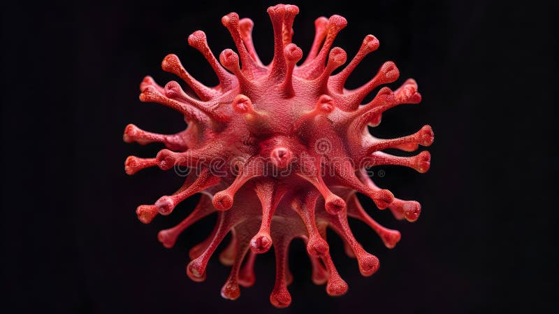 Close-up Microscopic View of a Red Virus Particle on Black Background ...