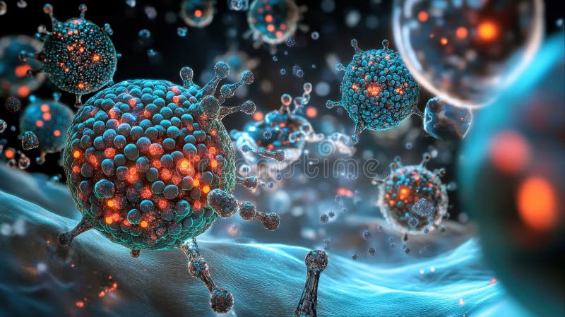 High-Resolution 3D Rendering of Viruses Infecting Human Cells Stock ...