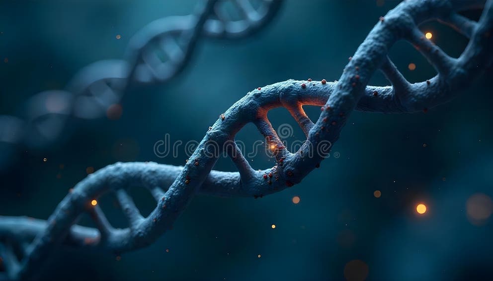 High-Resolution 3D Scientific Visualization of Blue DNA Double Helix in ...