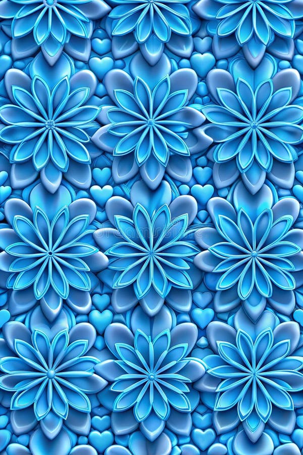 Blue Heart-shaped Flower Pattern Seamless Wallpaper Stock Illustration ...
