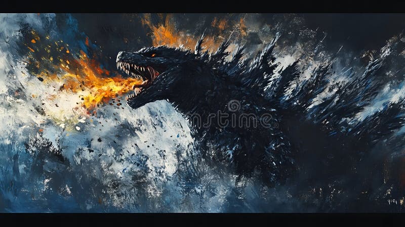 Ferocious Godzilla Breathing Fire in Abstract Background Stock Photo ...