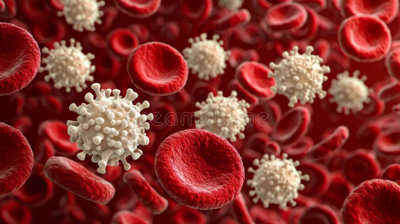 High-resolution Depiction of Red Blood Cells and Pathogens, Showcasing ...